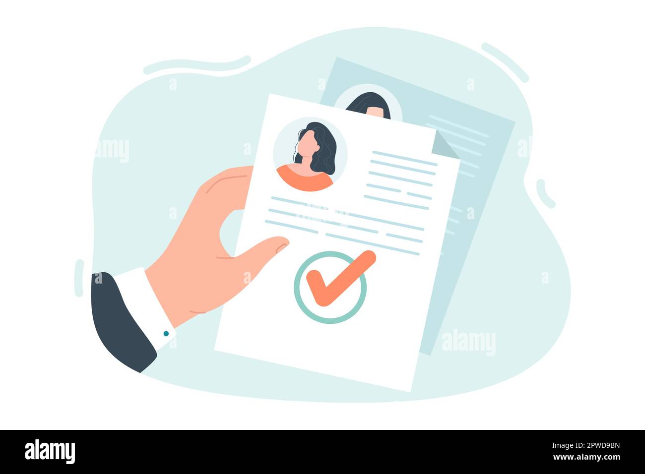 CV of best candidate in mans hands flat vector illustration Stock ...