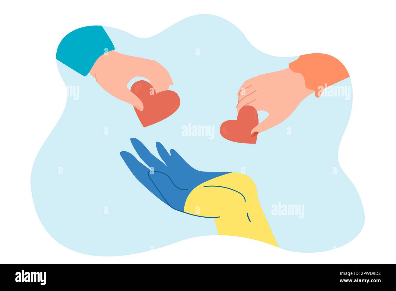 People giving red hearts to hand in colors of Ukrainian flag Stock ...