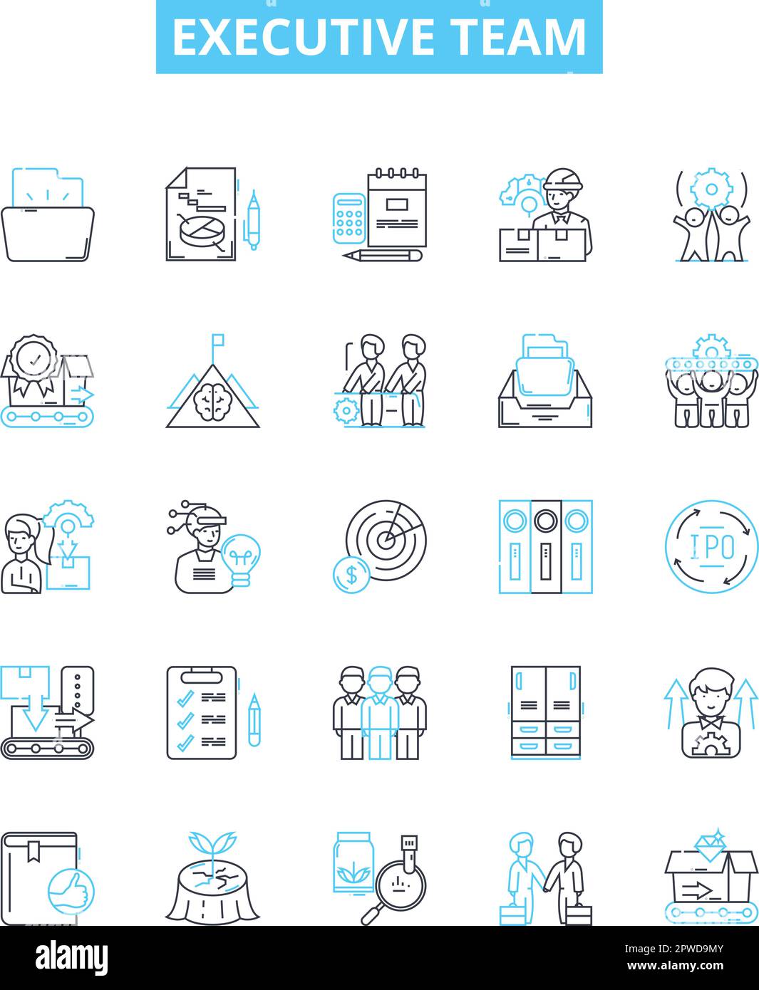 Executive team vector line icons set. Executive, Team, Leaders, Executives, Managers, Group ...