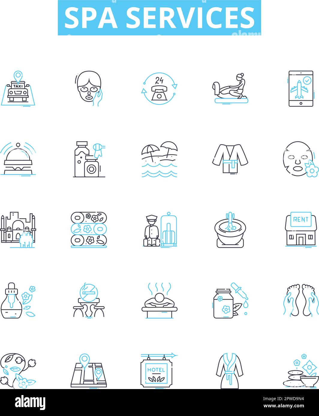 Spa services vector line icons set. Massage, Facial, Pedicure, Manicure ...