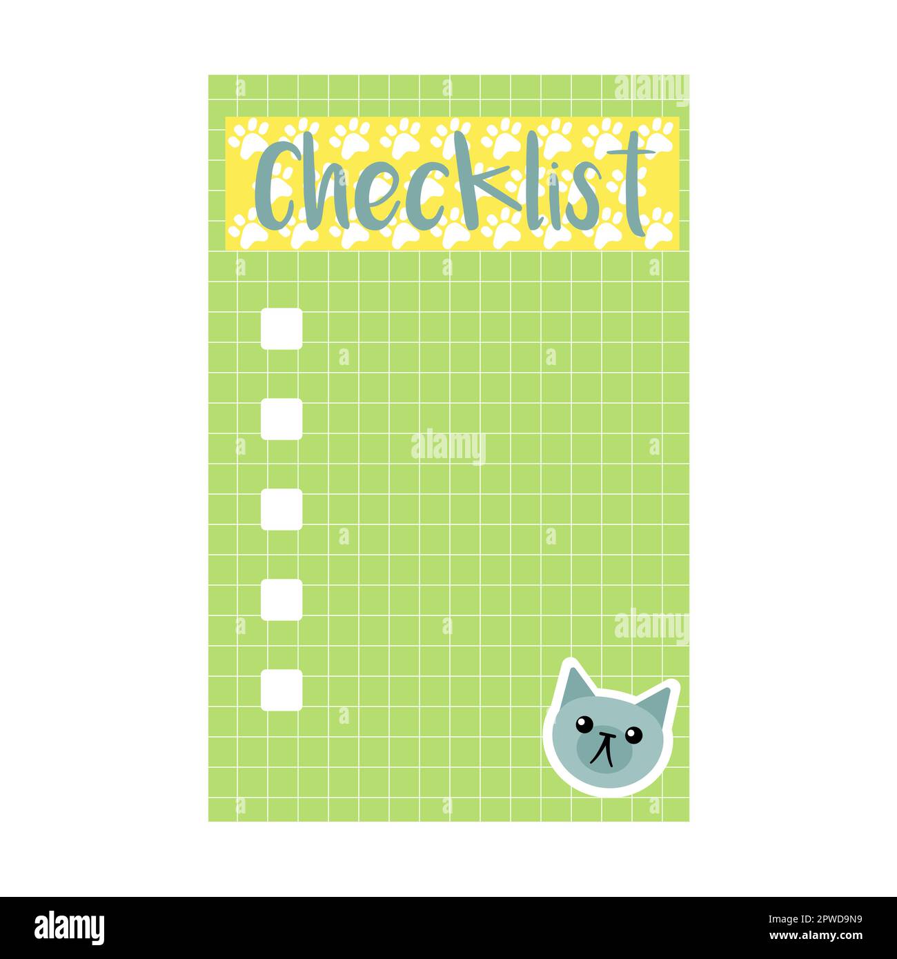 pretty diary page with cat and cat paw prints cartoon vector ...