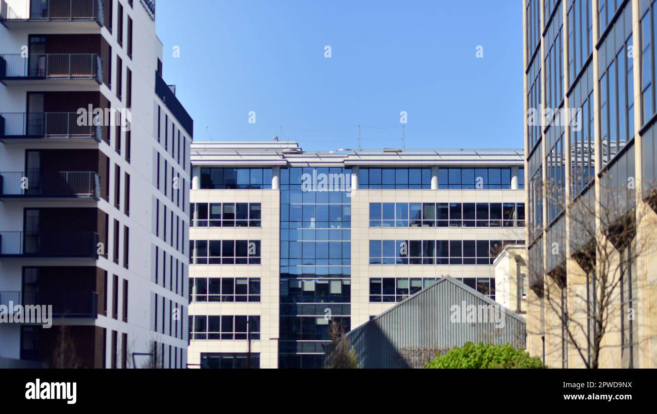 Abstract fragment of contemporary architecture, walls made of glass and ...