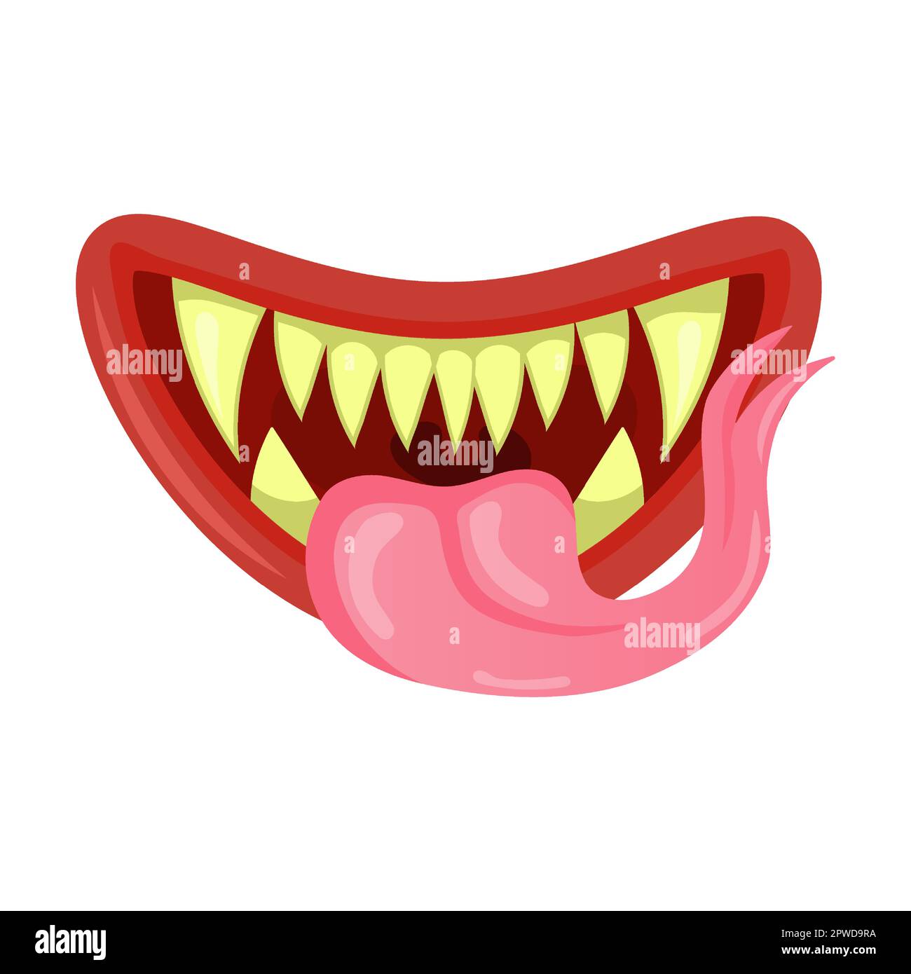 Monster Mouth Sharp Fangs And Forked Tongue Cartoon Vector