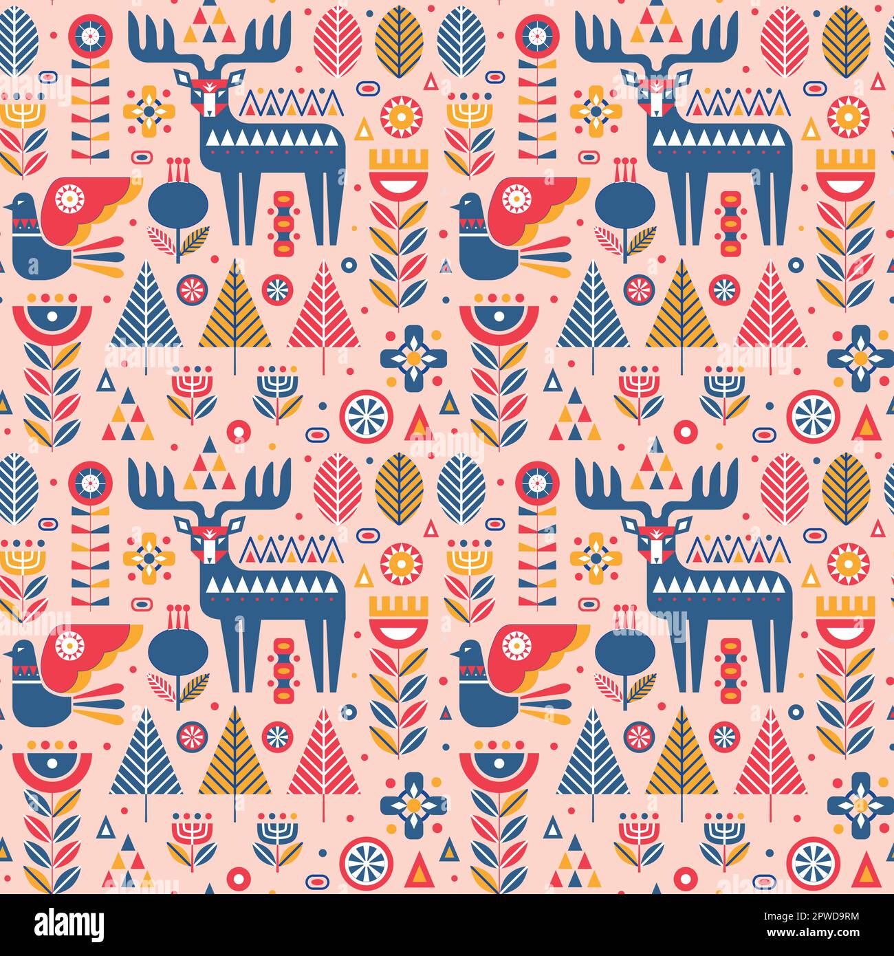 Forest Folk Animals and Plants in Nordic Pattern Stock Vector Image ...