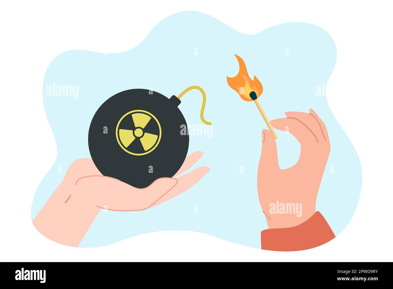 Hands holding bomb with radiation symbol and burning match Stock Vector ...