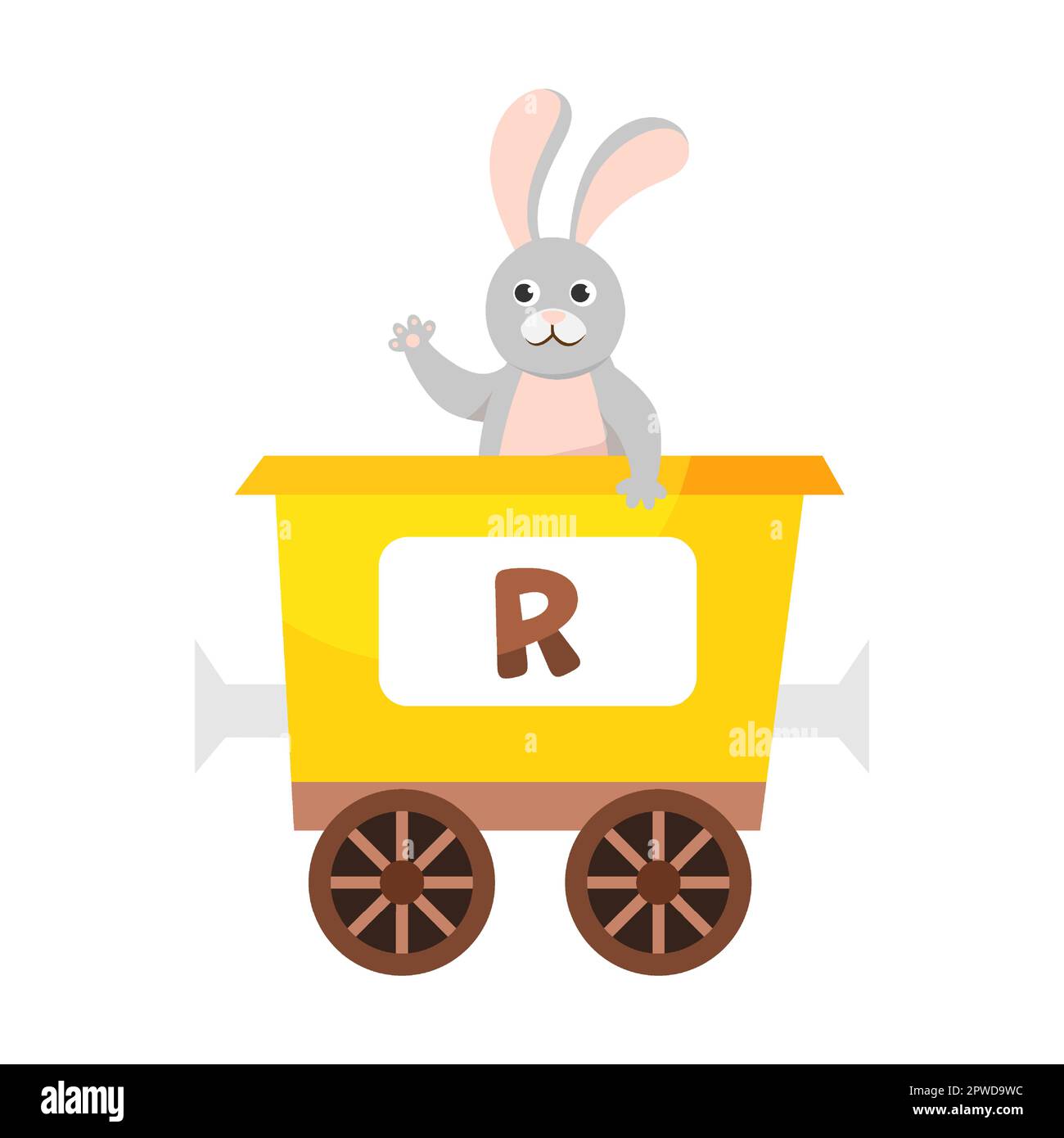 letter R, rabbit. Cute animal in colorful alphabet train. Vector illustration of learning toy ...