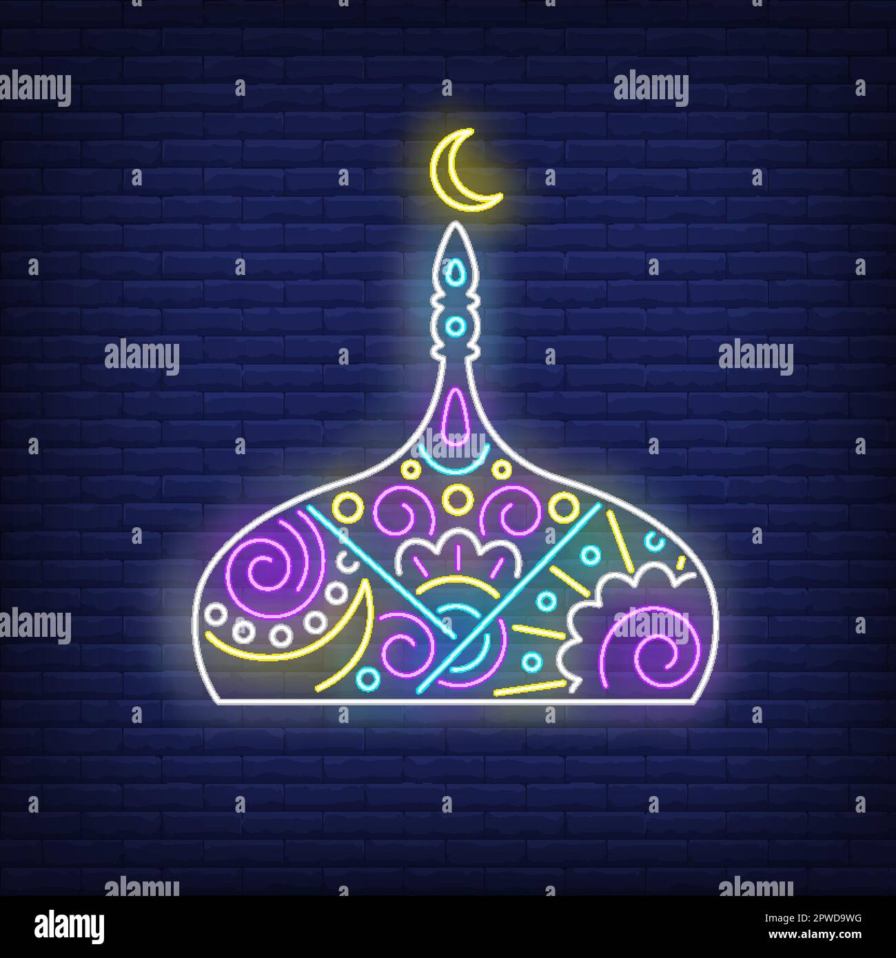 Decorated mosque dome with crescent moon neon sign Stock Vector Image ...