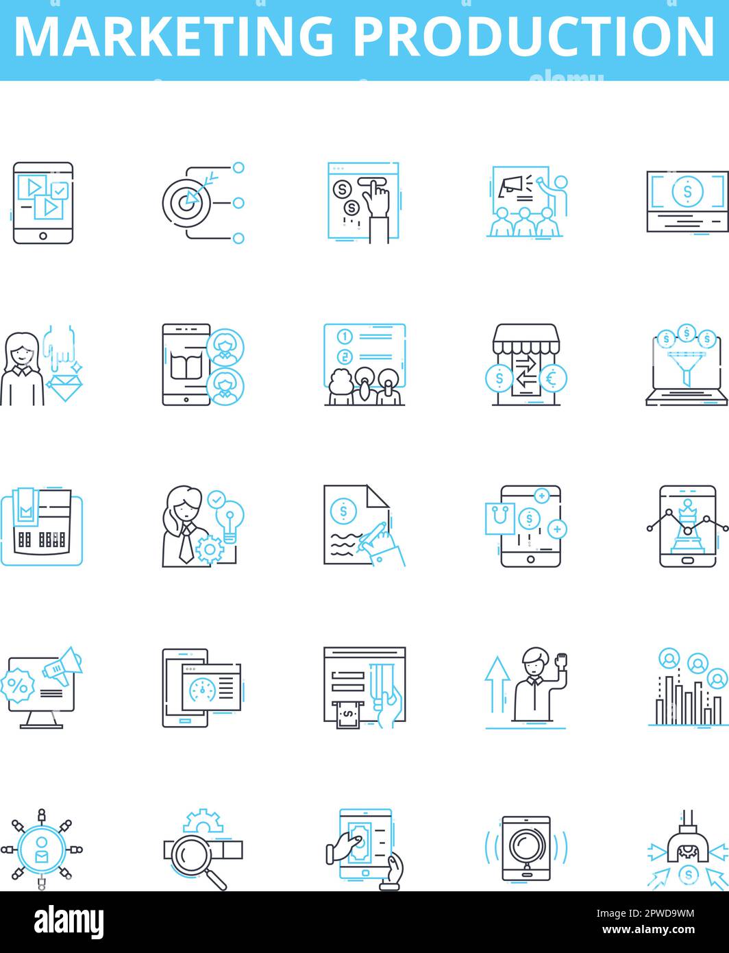 Marketing production vector line icons set. Promotion, Strategy ...