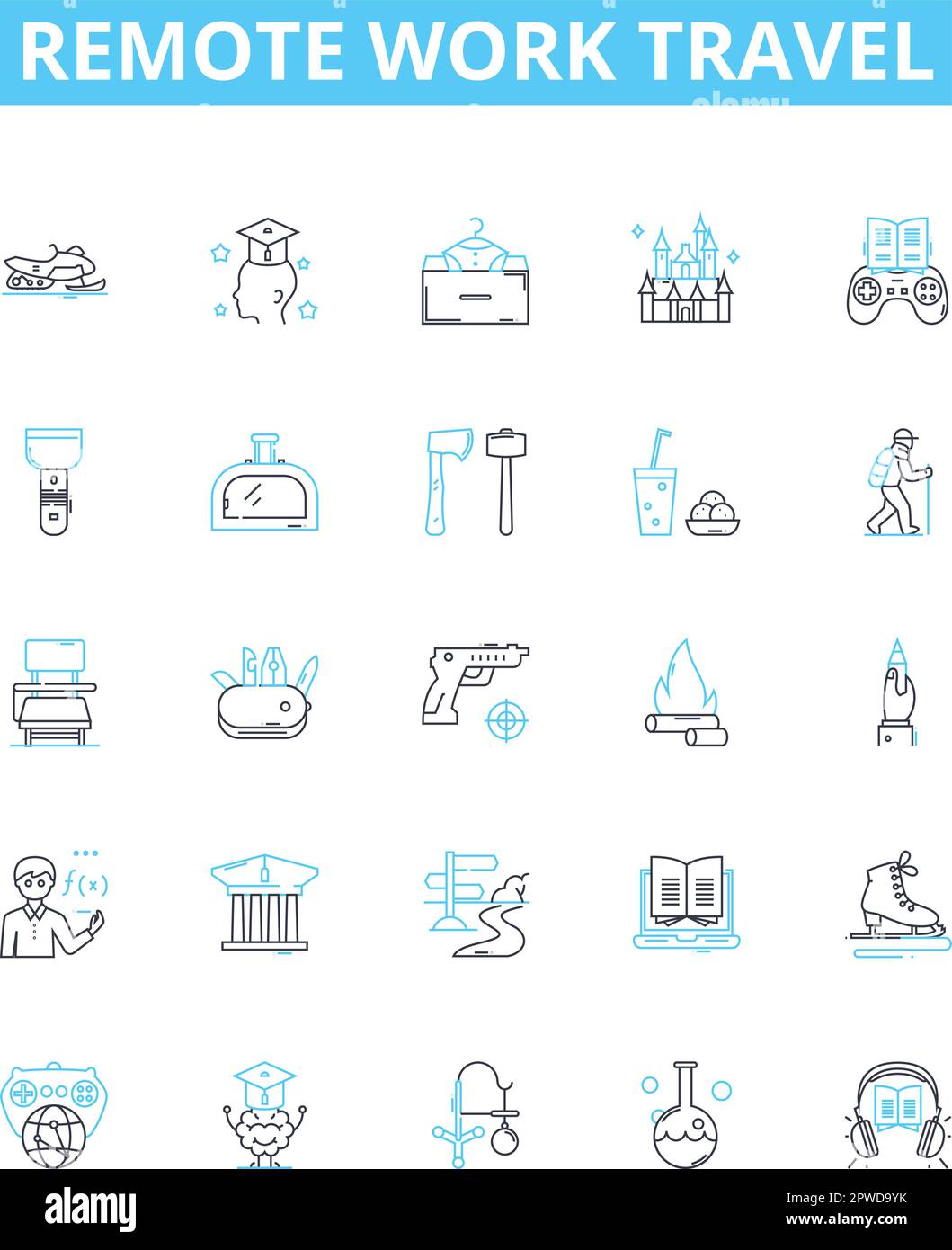 Remote work travel vector line icons set. Remote, Work, Travel, Remote-Work, Work-Travel ...