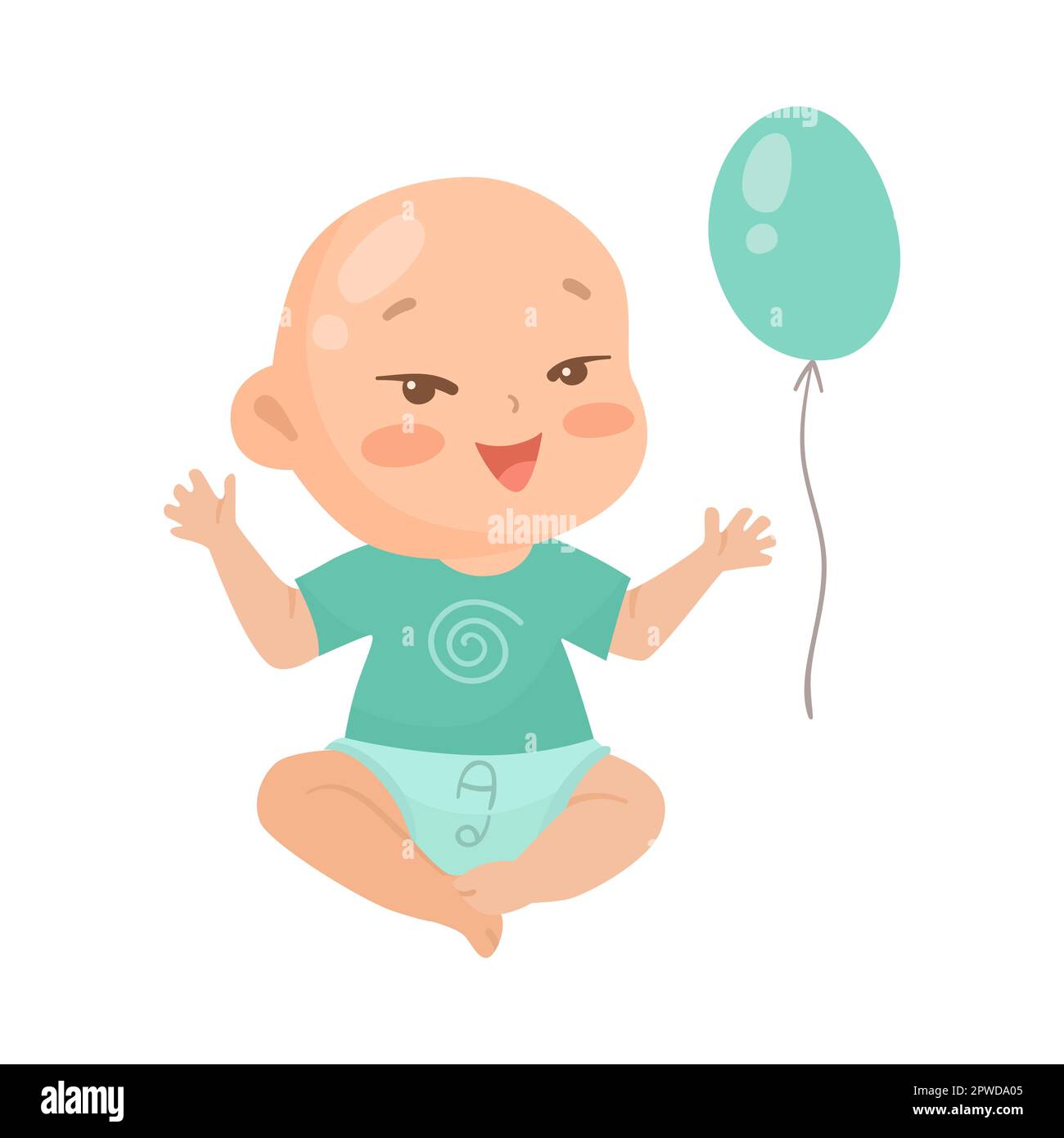 Cute newborn baby with balloon cartoon illustration Stock Vector Image ...