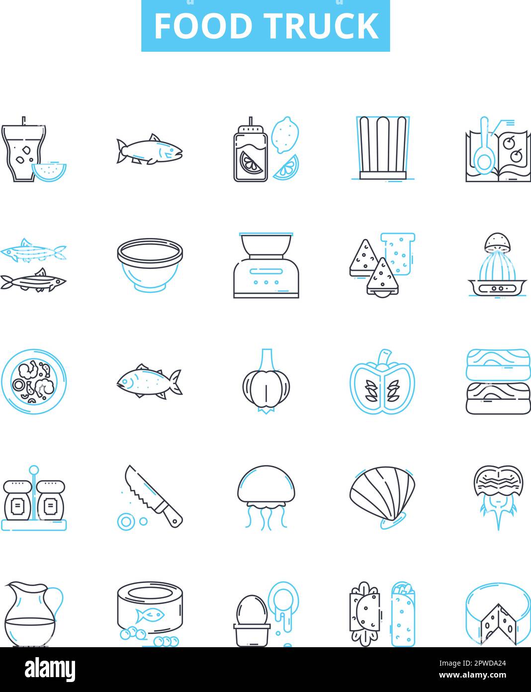 Food truck vector line icons set. Food, truck, cuisine, mobile, meals ...