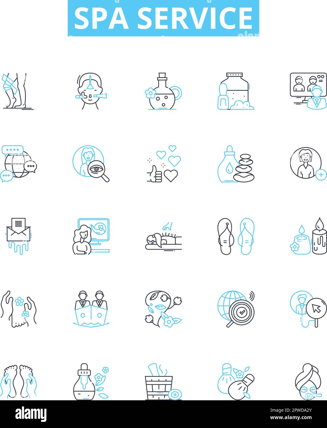 Spa service vector line icons set. Spa, Massage, Facial, Manicure, Pedicure, Sauna, Jacuzzi ...