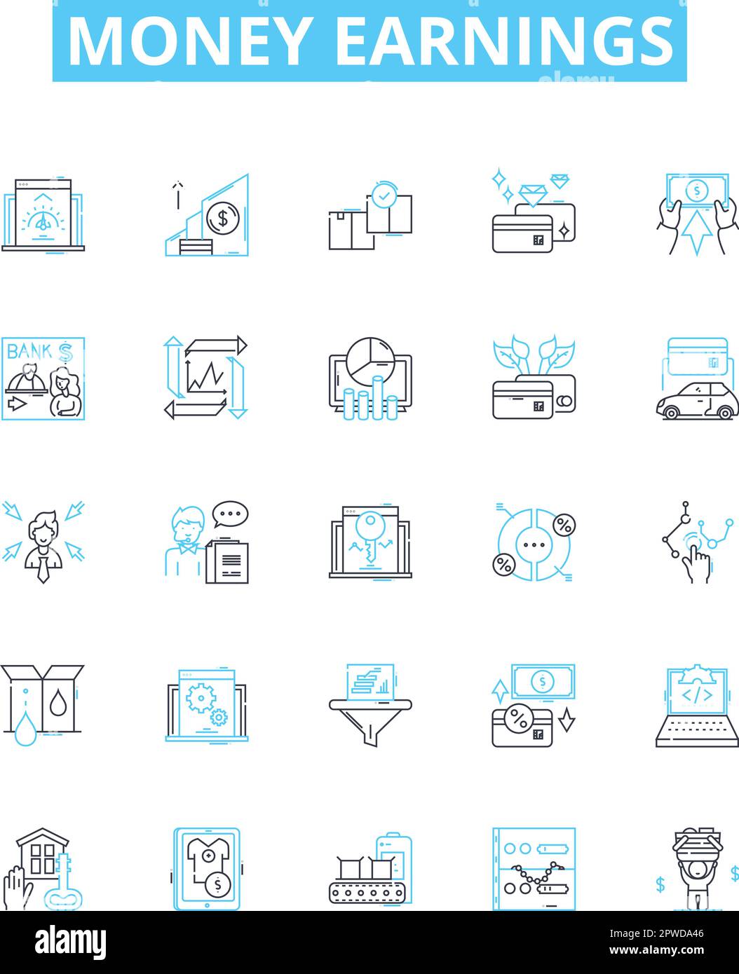 Money earnings vector line icons set. Income, Salary, Profits, Returns ...