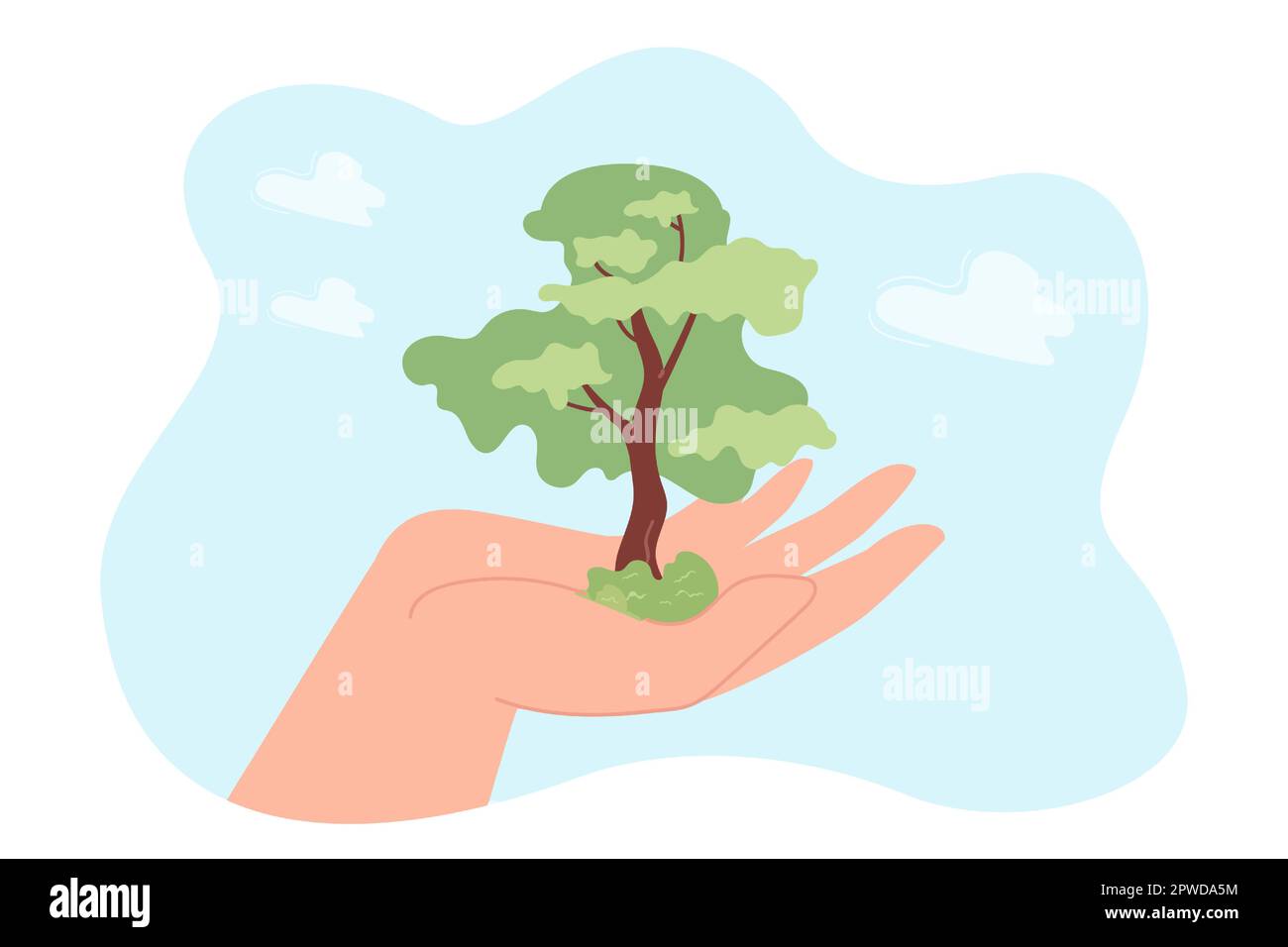 Human hand holding tiny tree with green leaves Stock Vector Image & Art ...