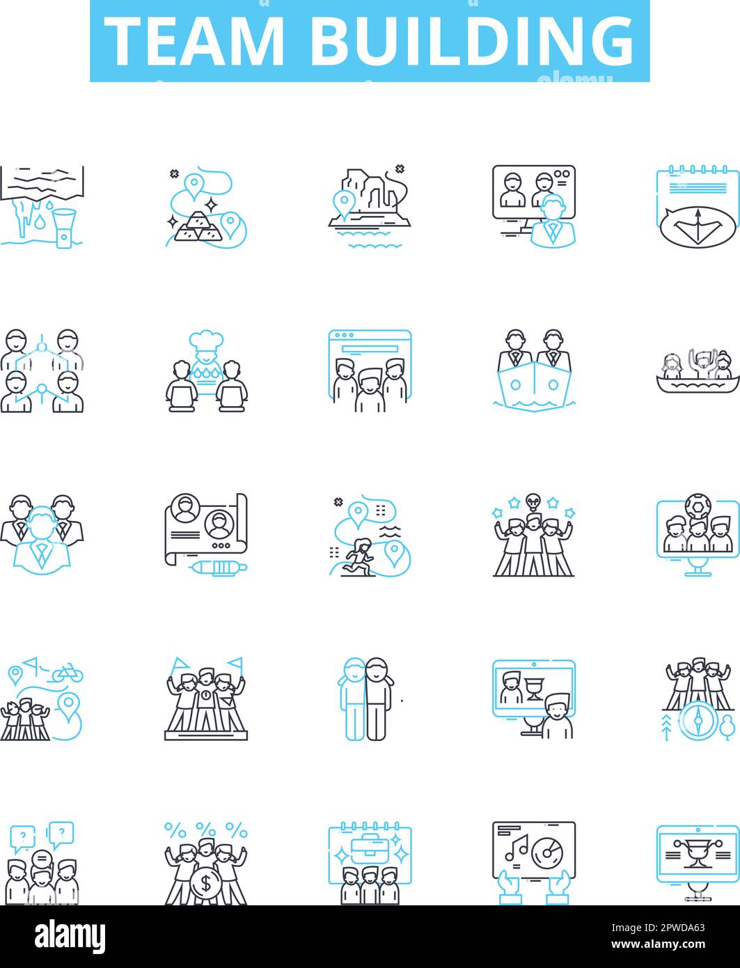 Team building vector line icons set. Collaborate, Networking, Engage, Unify, Interaction ...