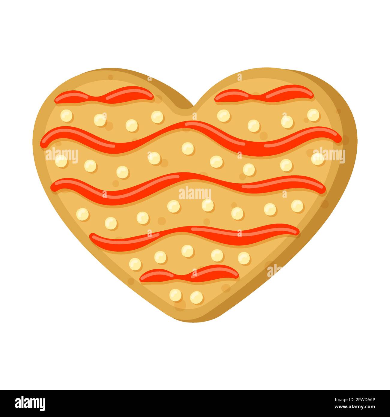 Homemade gingerbread heart shaped with glazed stripes, cookie vector ...