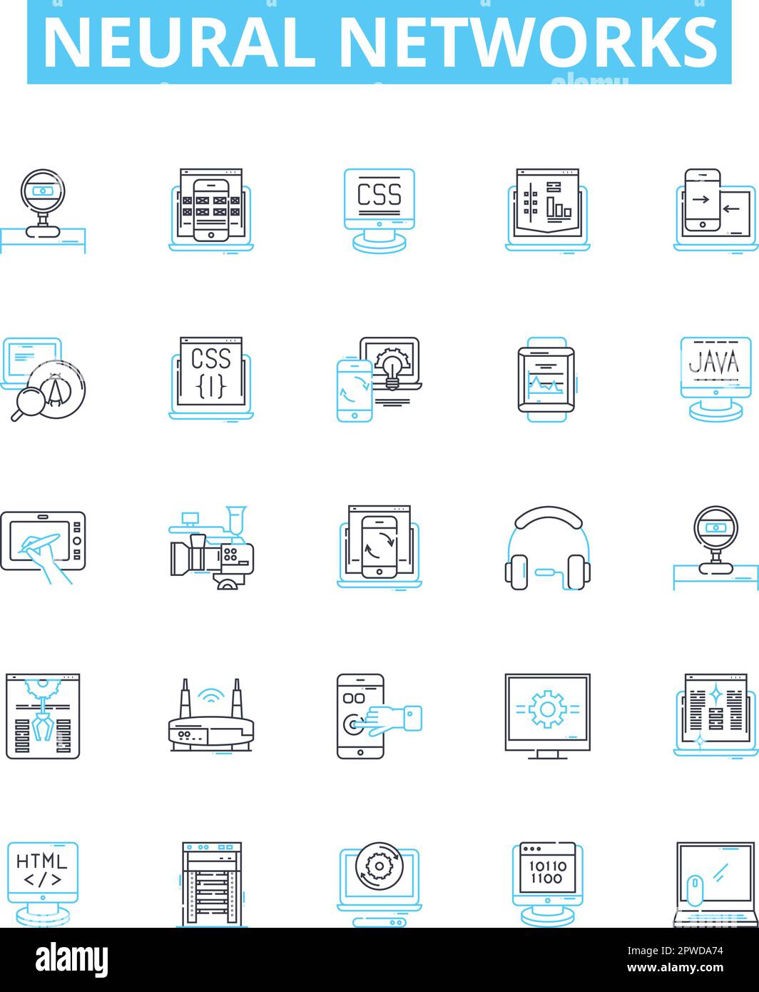 Neural networks vector line icons set. Neurons, Networks, Learning, AI ... Neural networks vector line icons set. Neurons, Networks, Learning, AI ...