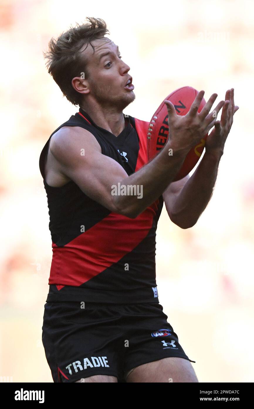 Darcy Parish of Essendon marks the footy during the AFL Round 7 match ...