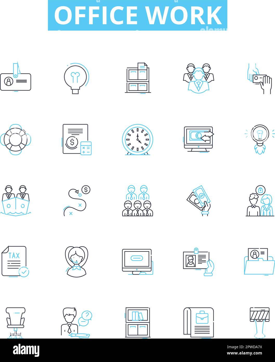 Office work vector line icons set. Office, Work, Documents ...