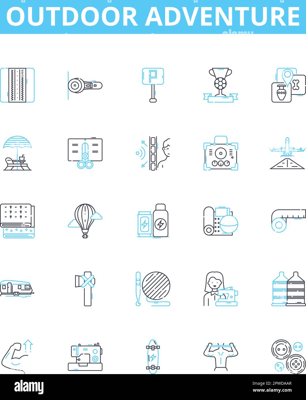 Outdoor adventure vector line icons set. Hiking, Camping, Climbing ...