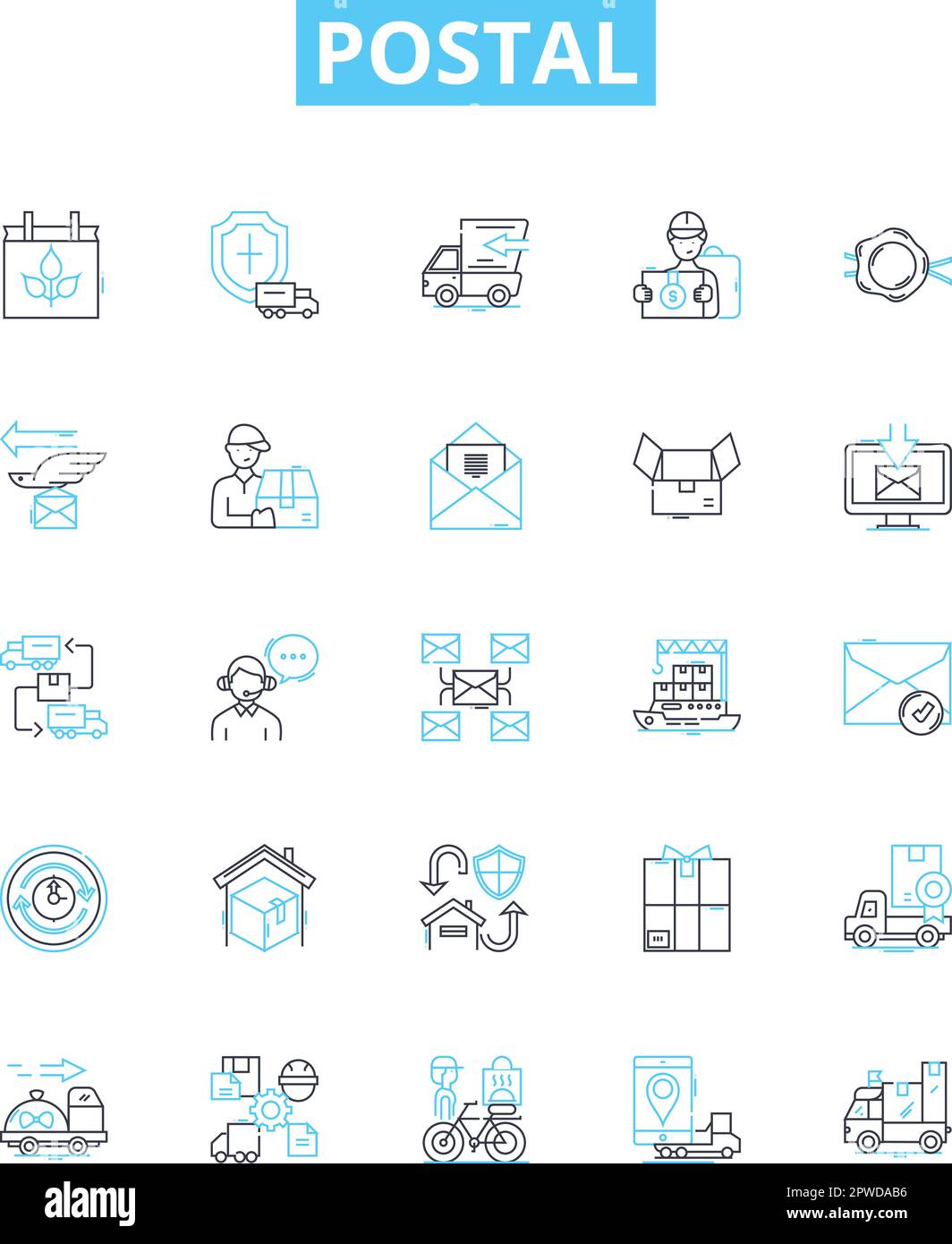Postal vector line icons set. Postal, Mail, Carrier, Delivery, Stamp ...