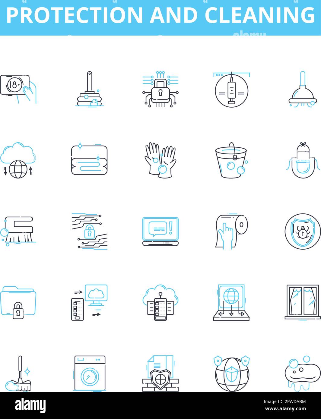 Protection and cleaning vector line icons set. Protection, cleaning ...