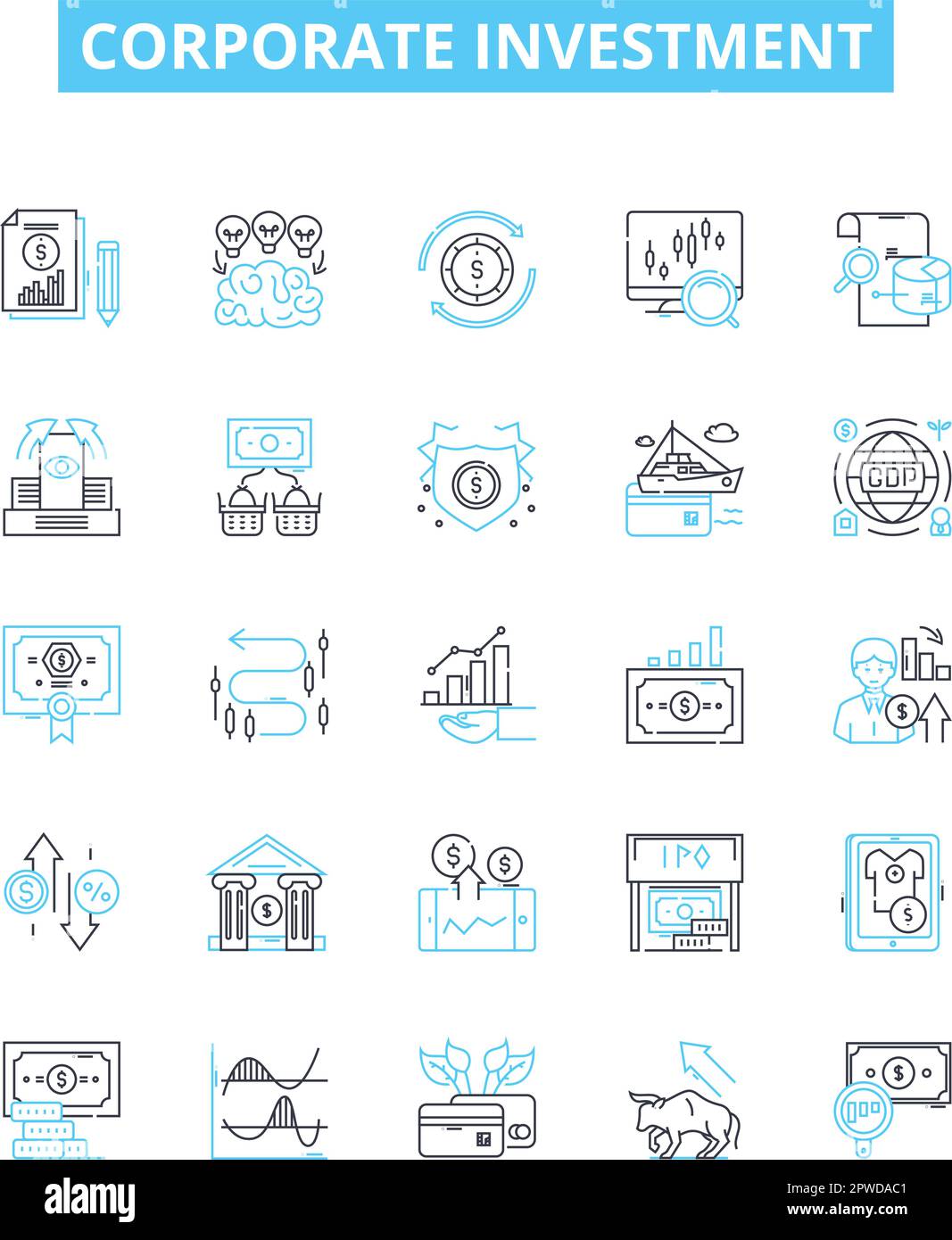 Corporate investment vector line icons set. Corporate, Investment ...