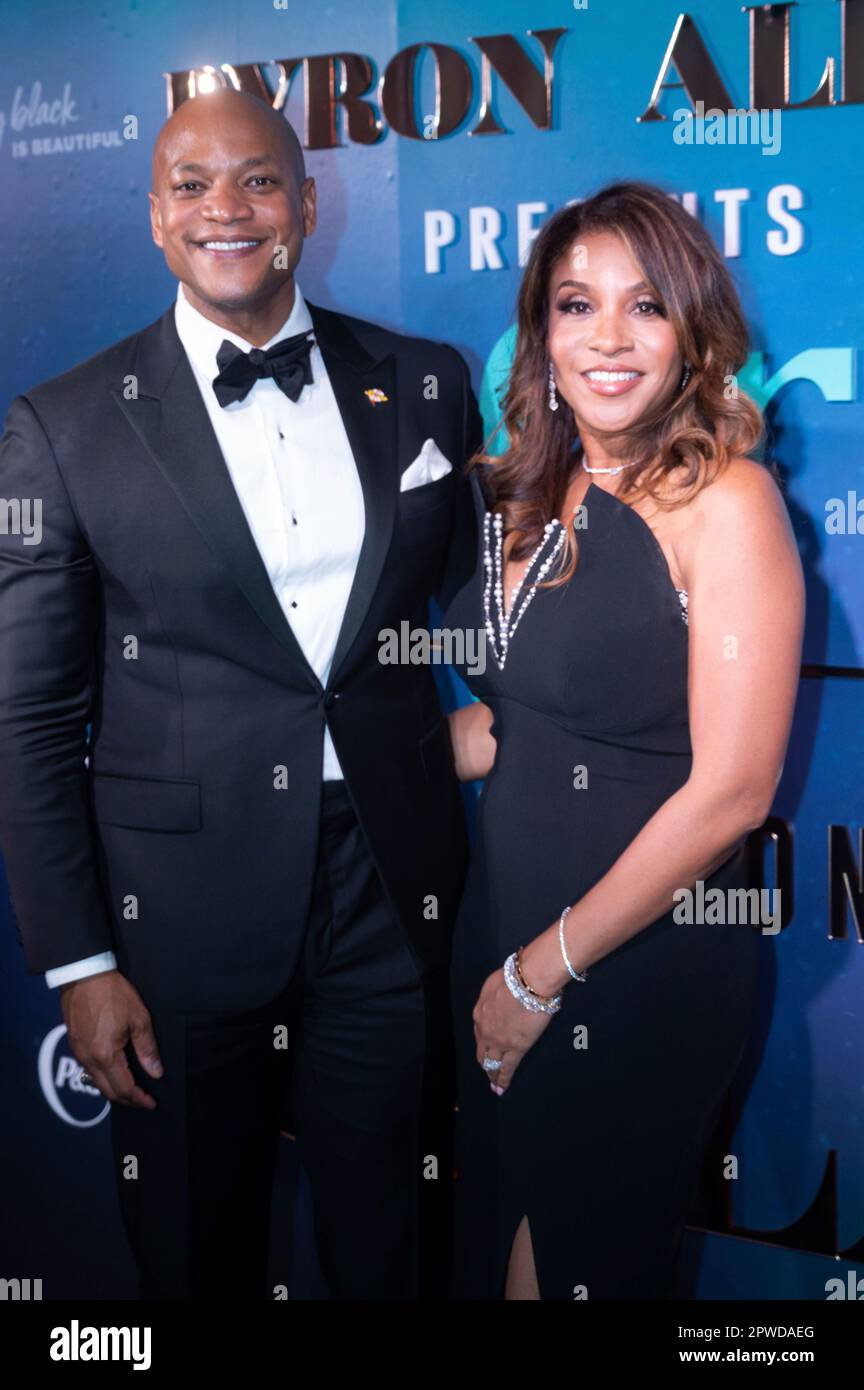 Maryland Gov. Wes Moore, left, and Dawn Moore arrive at theGrio’s ...
