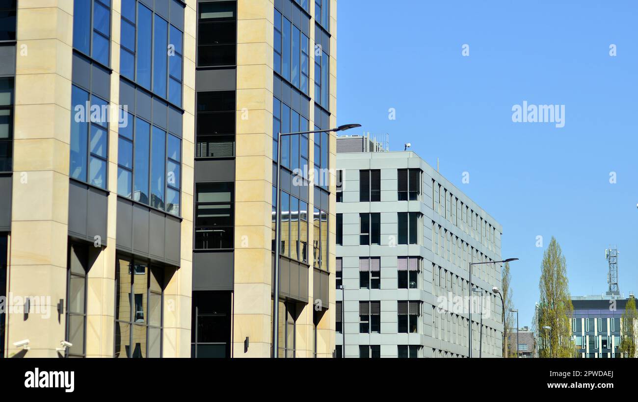 Abstract fragment of contemporary architecture, walls made of glass and ...
