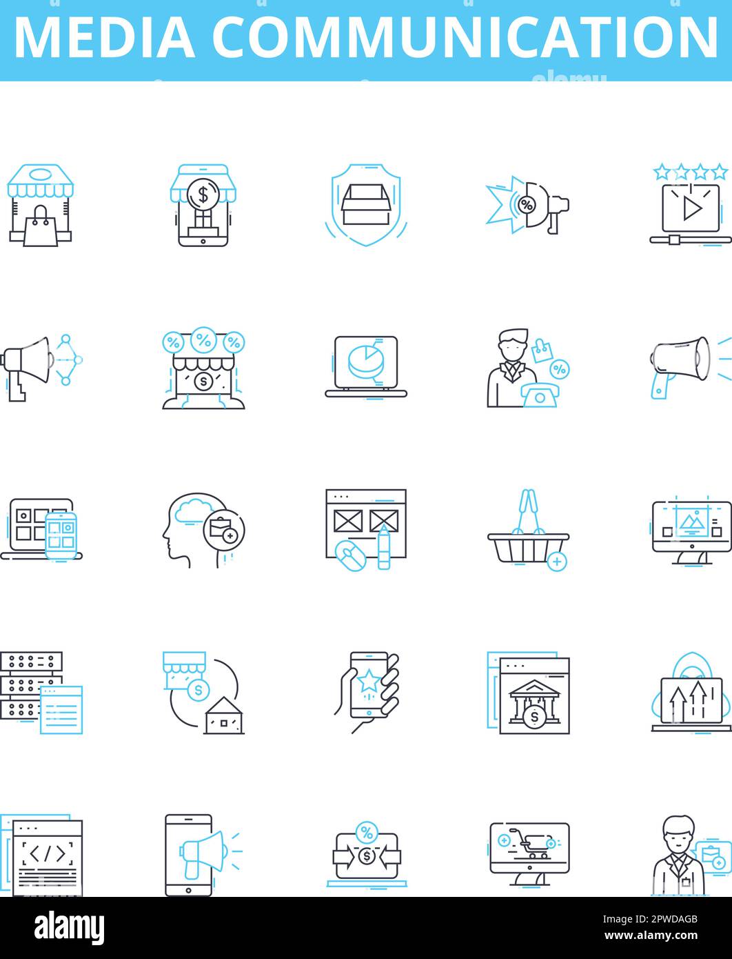 Media communication vector line icons set. Media, Communication, Broadcasting, Journalism ...