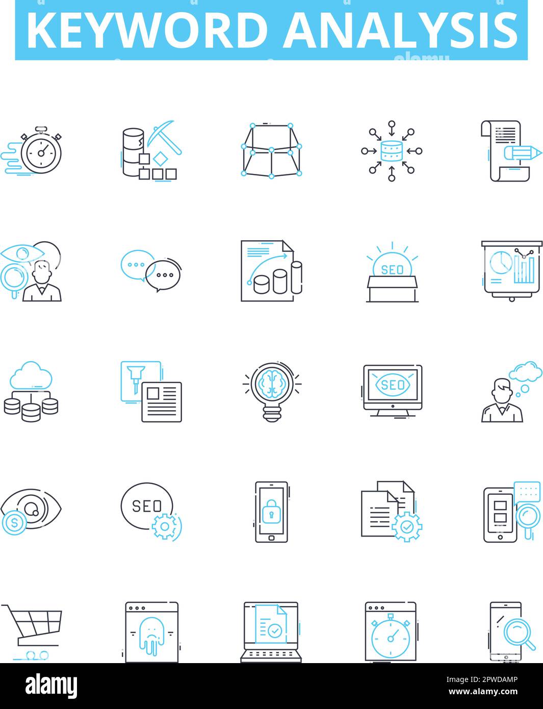 Keyword analysis vector line icons set. Keyword, Analysis, Research ...