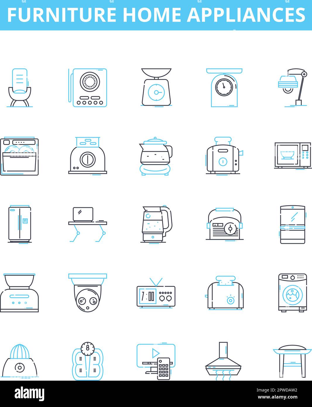 Furniture home appliances vector line icons set. Furniture, Appliances ...
