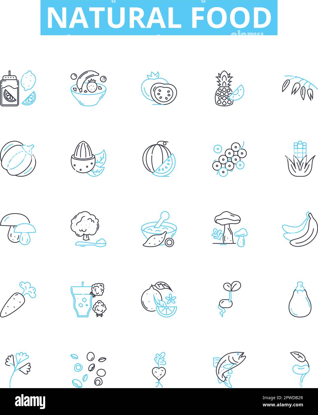 Natural food vector line icons set. Organic, Whole, Unprocessed, Fresh ...