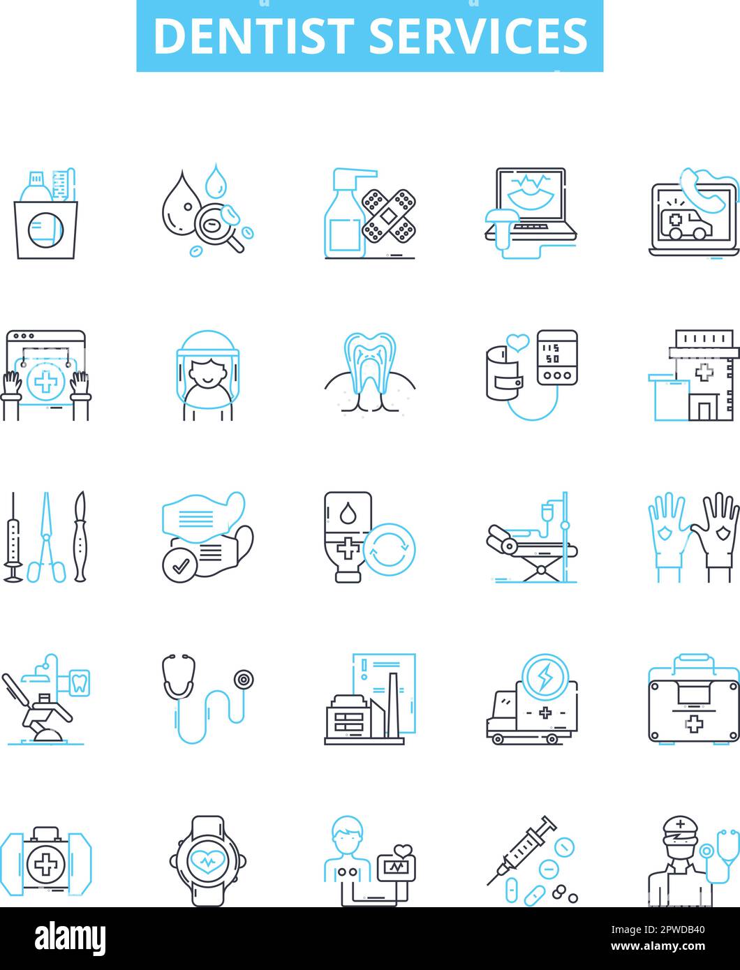 Dentist services vector line icons set. Dentist, Services, Teeth, Cleaning, Fillings ...