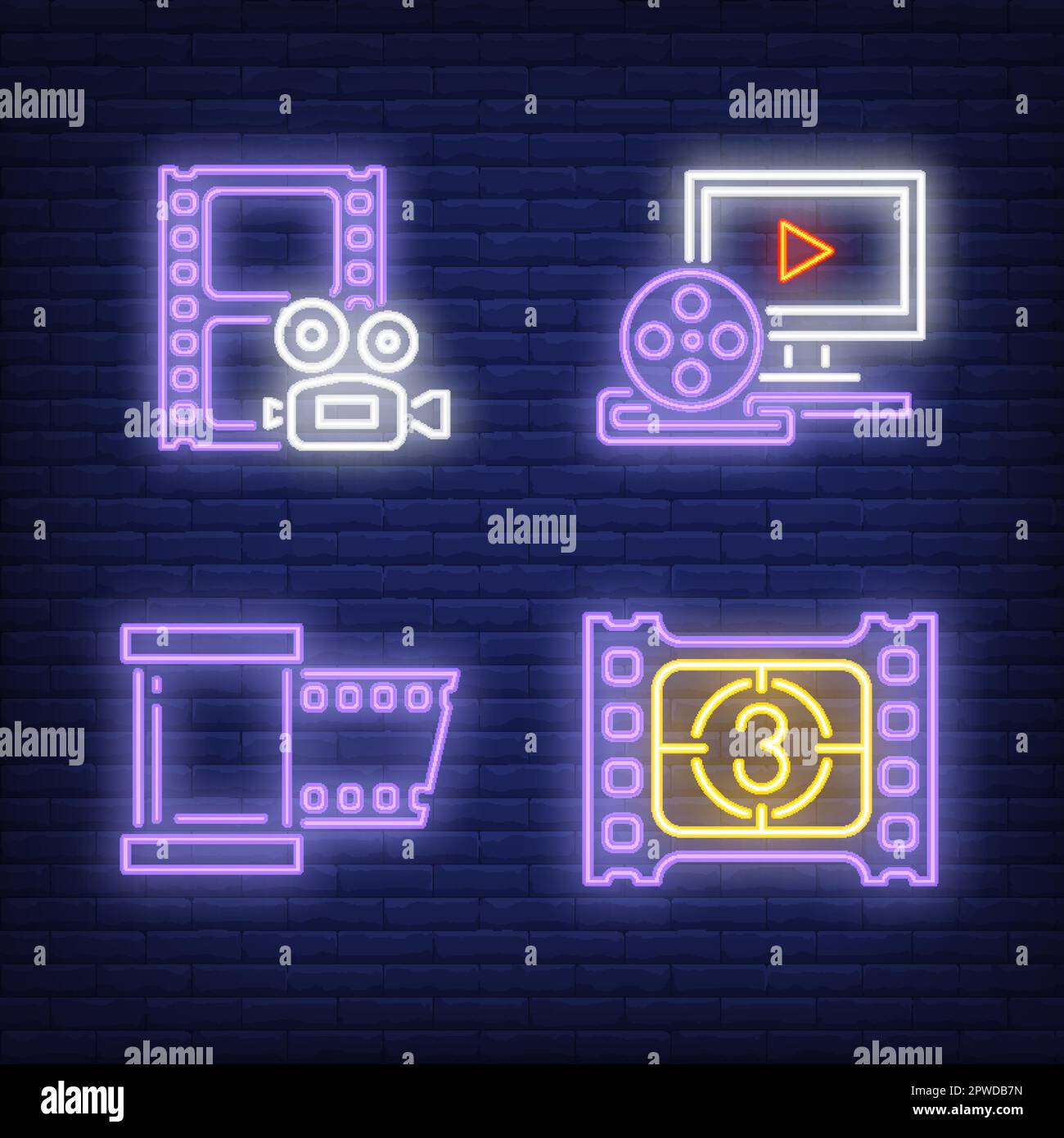 Film, movie projector, reel and computer neon signs set Stock Vector ...