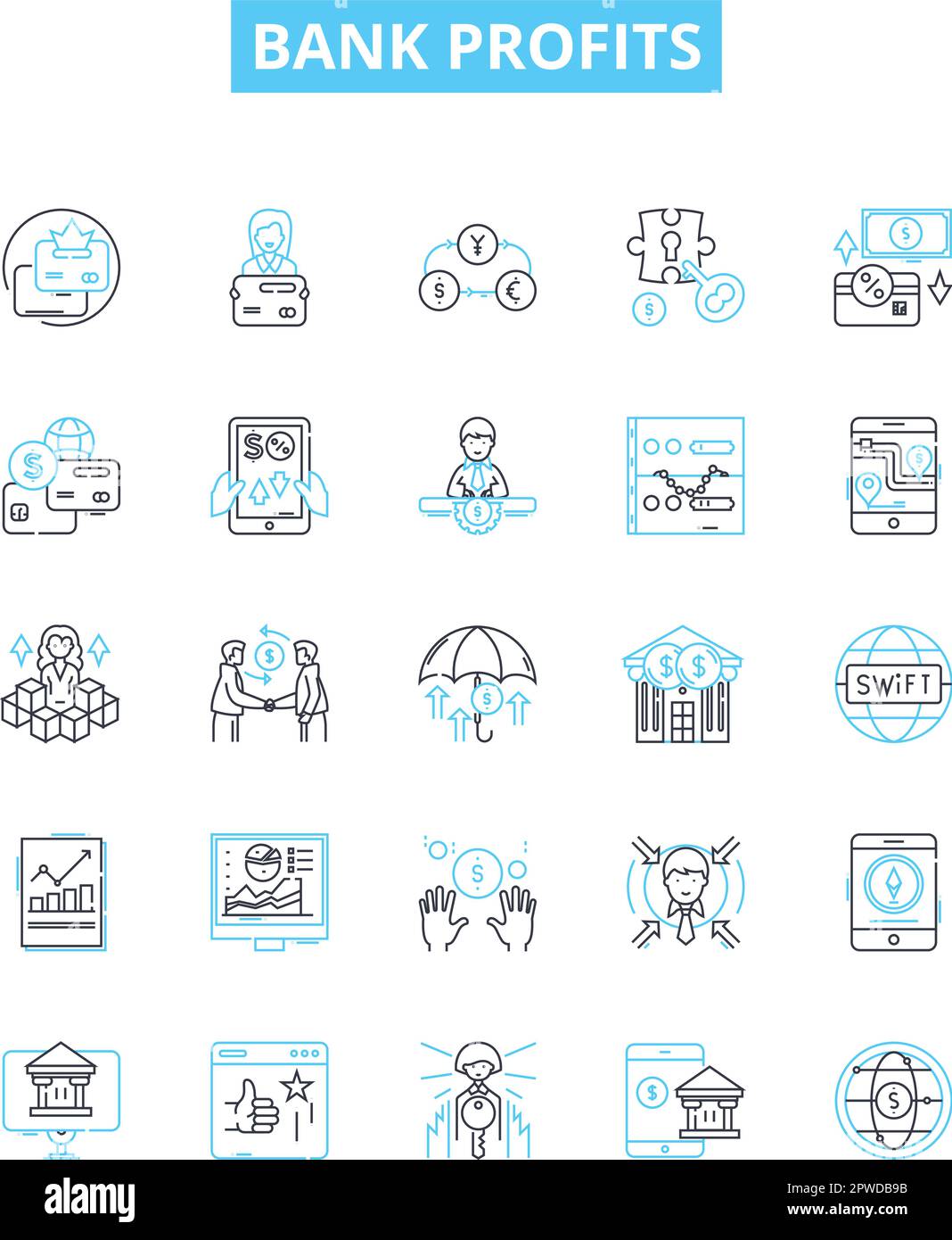 Bank profits vector line icons set. Bank, Profits, Gain, Return, Yield ...