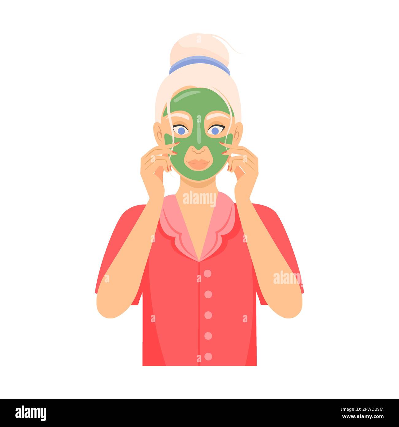 Cartoon girl puts on a cosmetic mask doing skincare routine vector ...