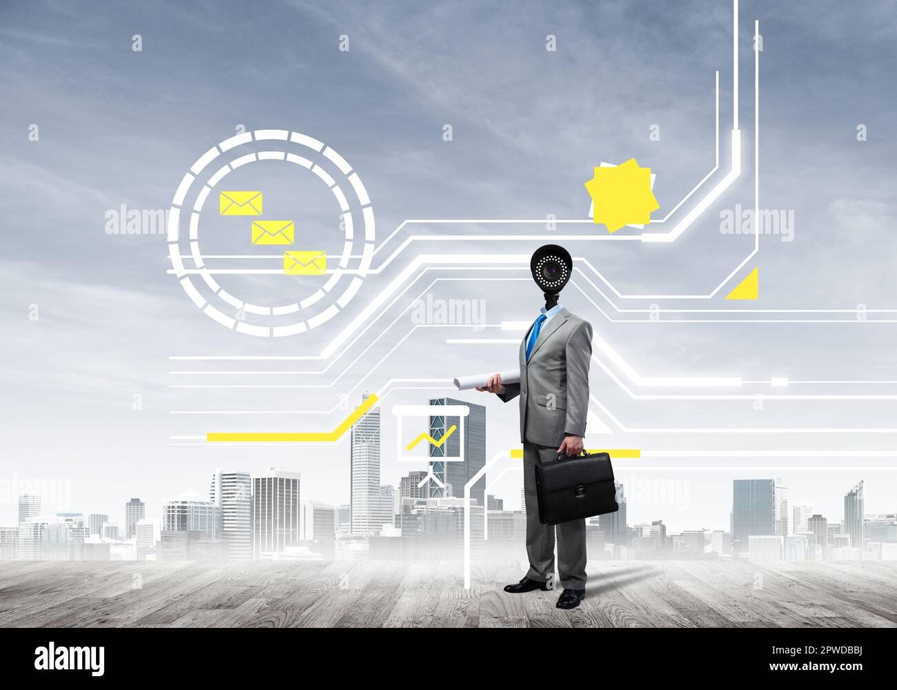 Concept of security and privacy protection with camera headed man Stock ...