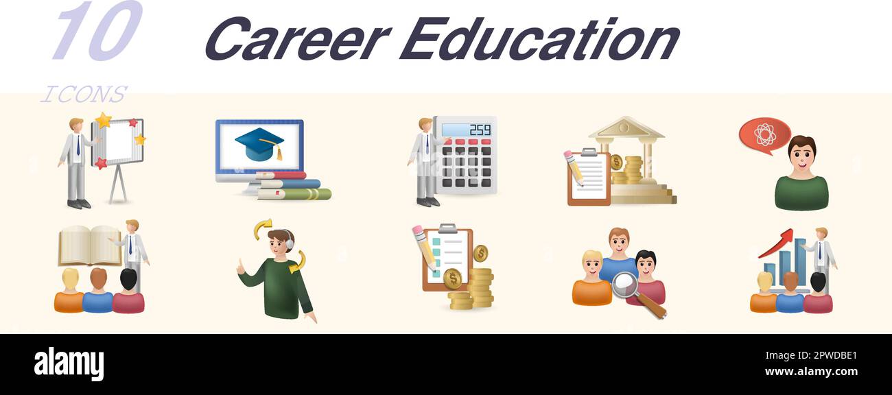 Career education set. Creative icons: presentation, lessons, accounting ...