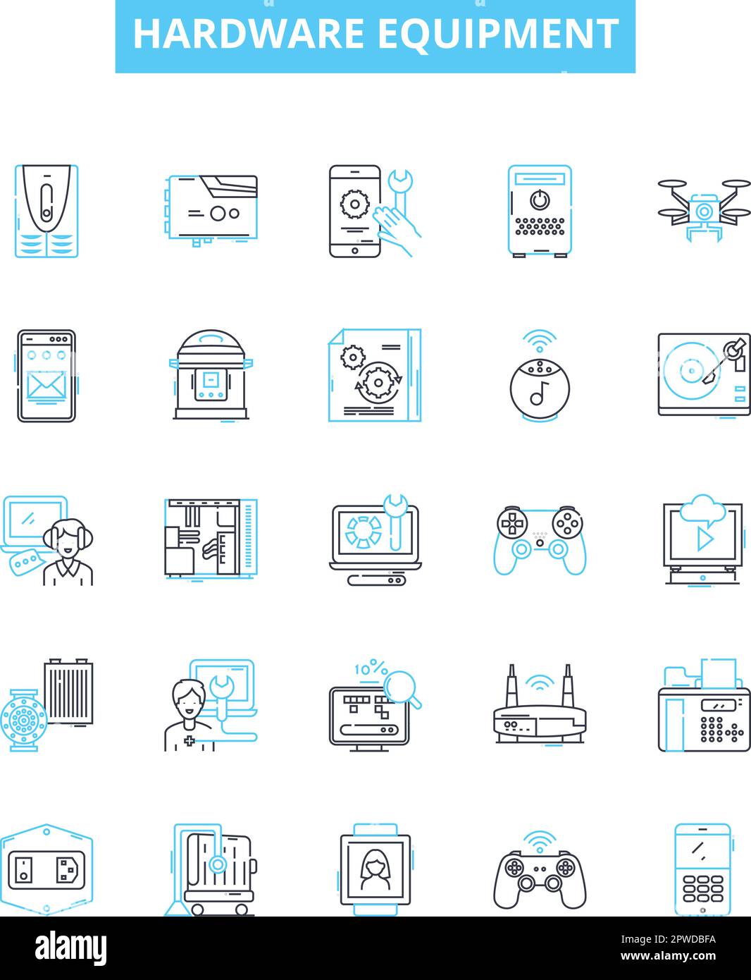 Hardware equipment vector line icons set. Mechanical, Electrical ...