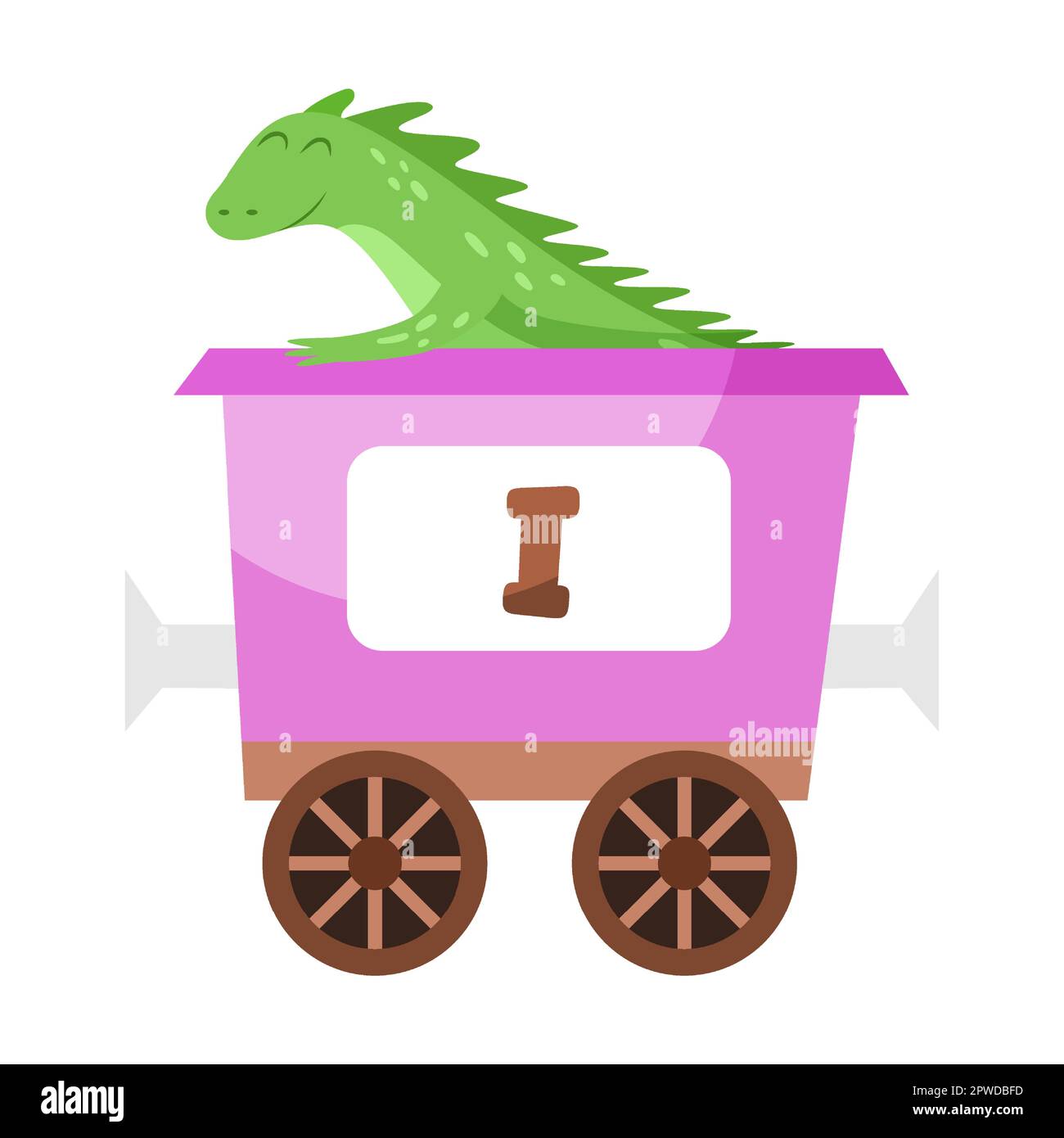 letter I, iguana. Cute animal in colorful alphabet train. Vector ...