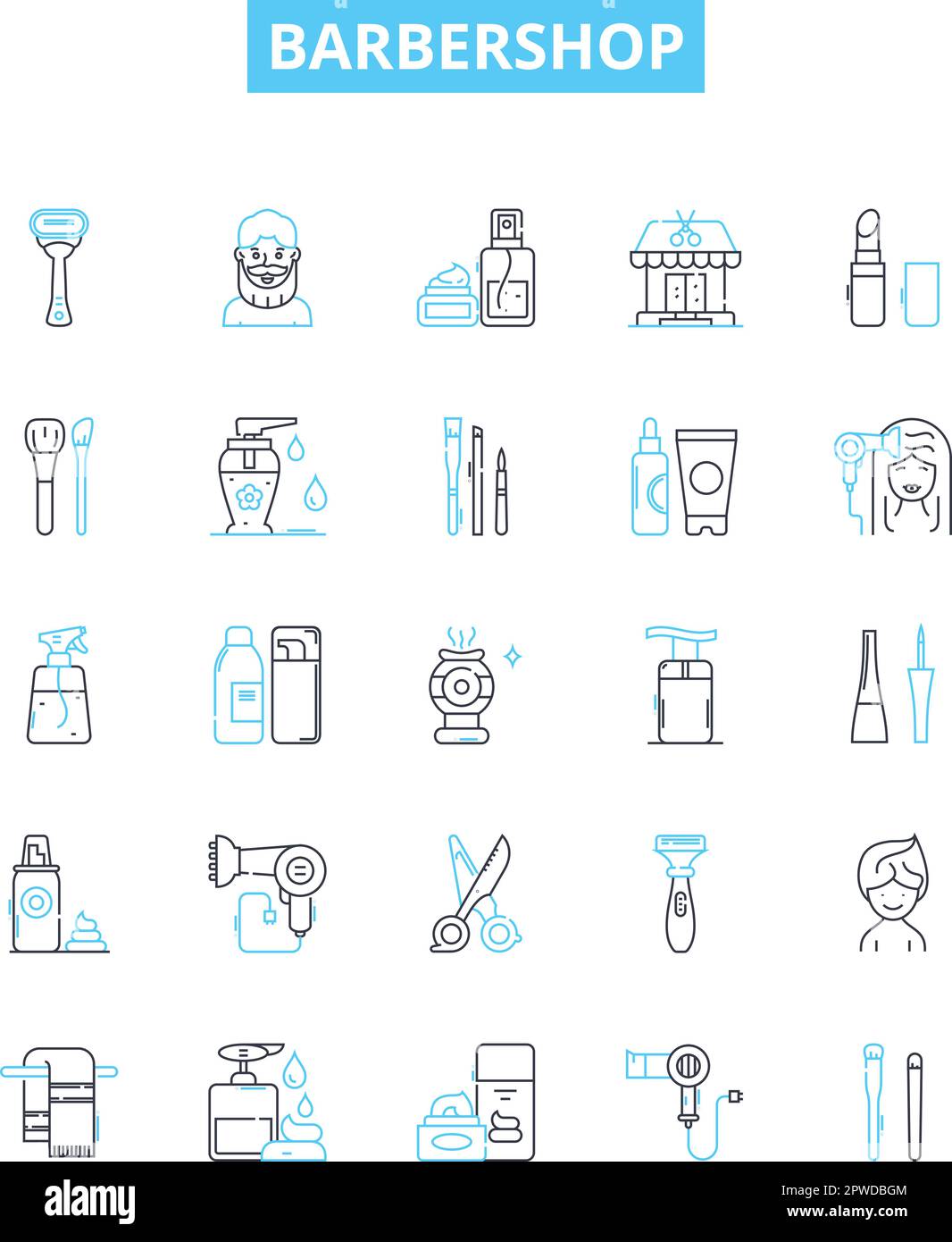 Barbershop vector line icons set. Barber, Haircut, Shave, Salon, Beard ...