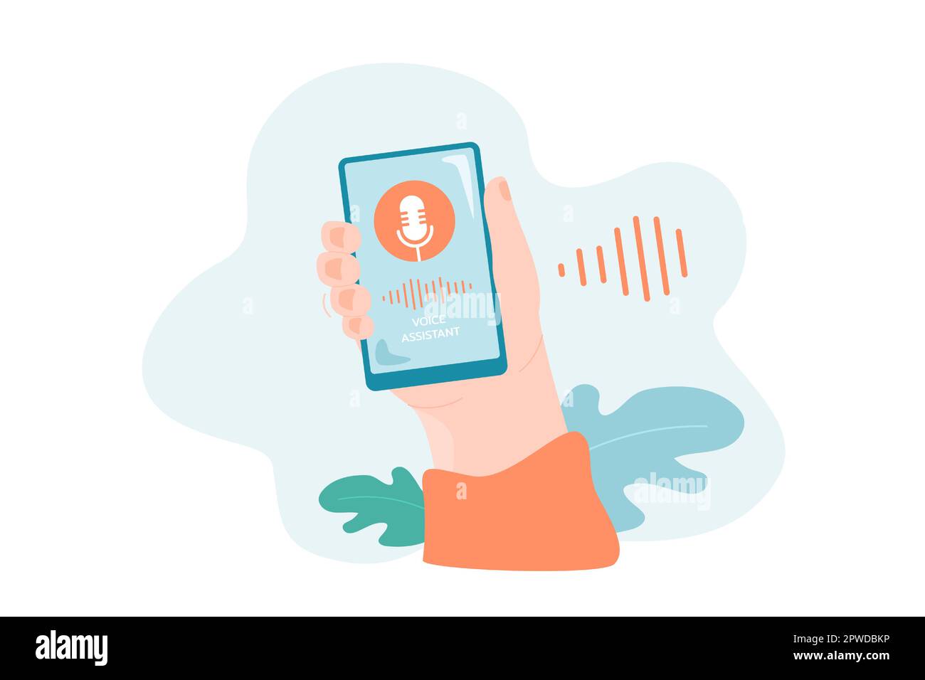 Hand holding smartphone with voice assistant on screen Stock Vector ...