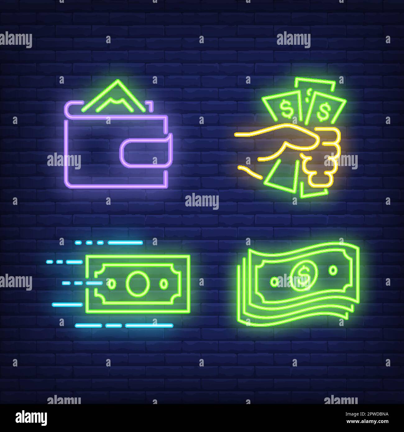 Dollar bills, hand and wallet neon signs set Stock Vector Image & Art ...