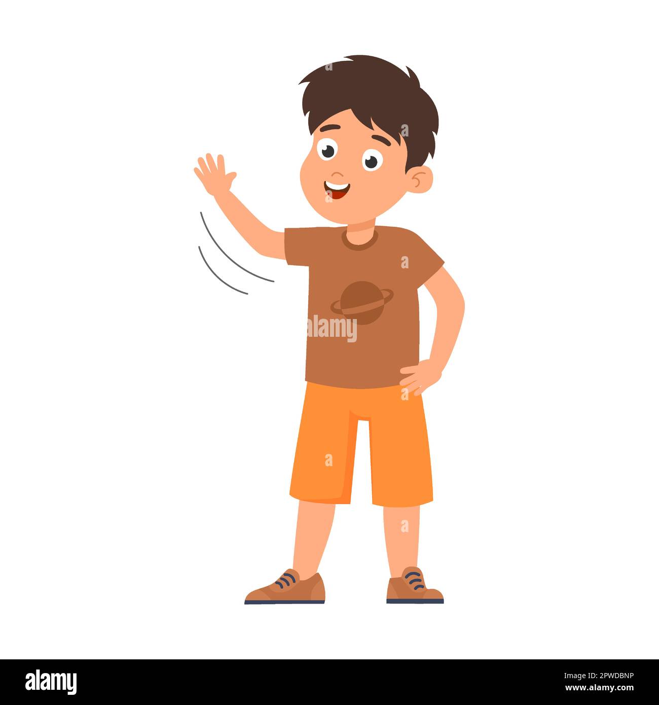 Kids touching shows his hand. Vector illustration of preschool children ...