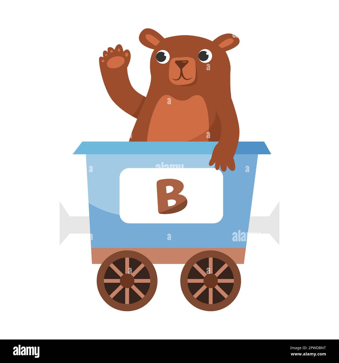 letter B, bear. Cute animal in colorful alphabet train. Vector ...