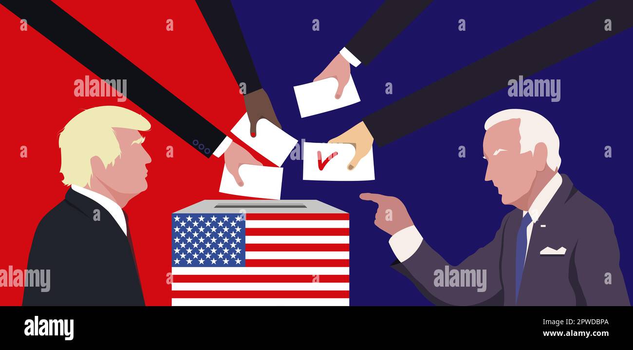 Illustration of Joe Biden in front of Donald Trump. US presidential ...