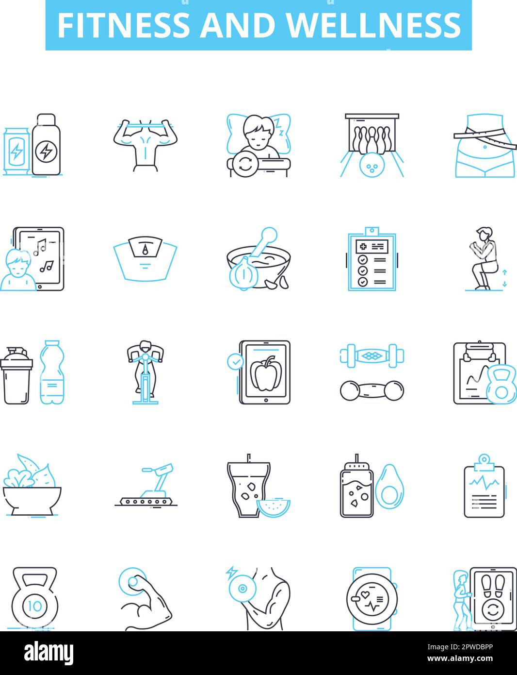 Fitness and wellness vector line icons set. Fitness, Wellness, Exercise ...