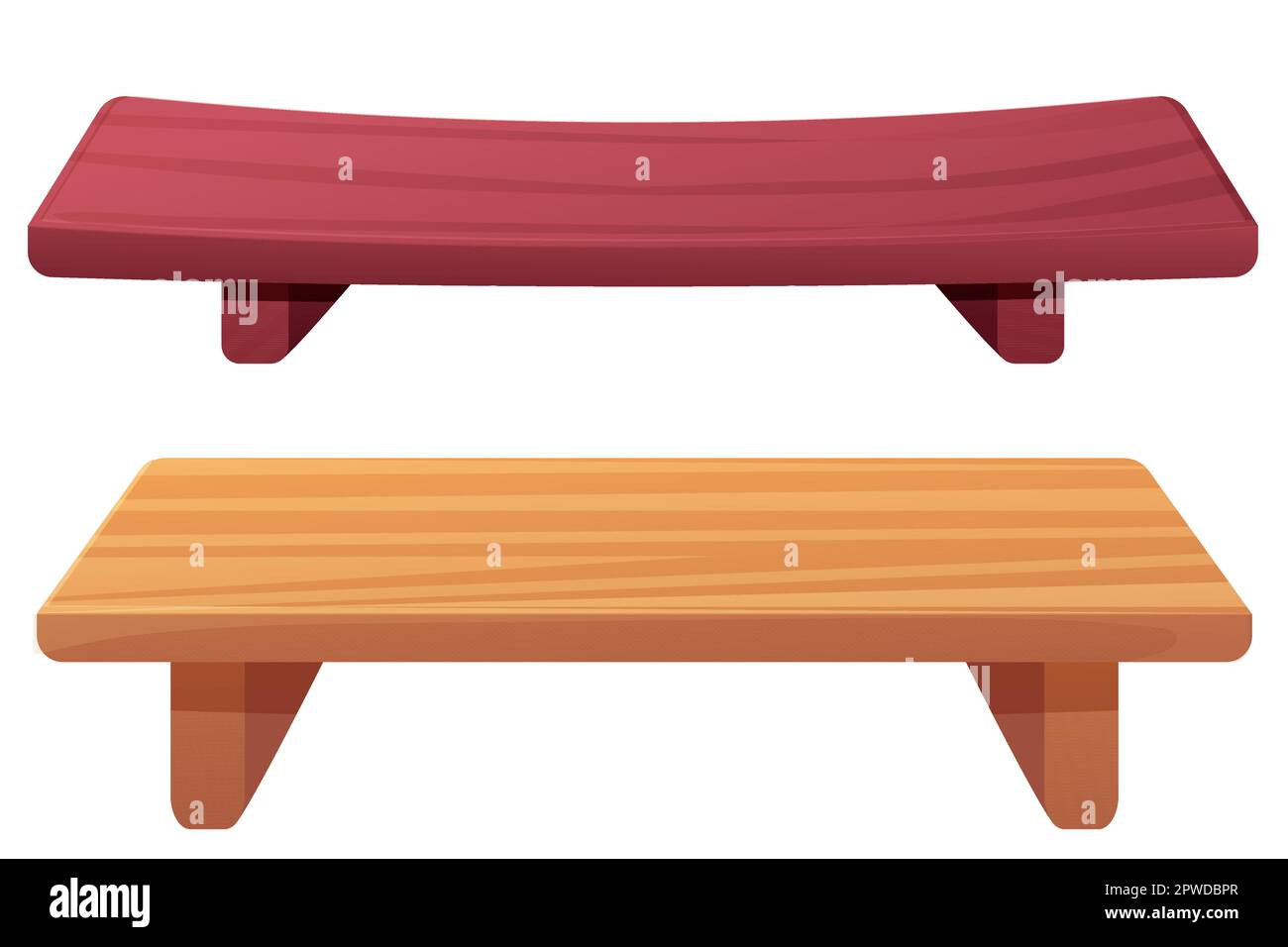 Set Wooden table traditional japan tray empty furniture in cartoon ...