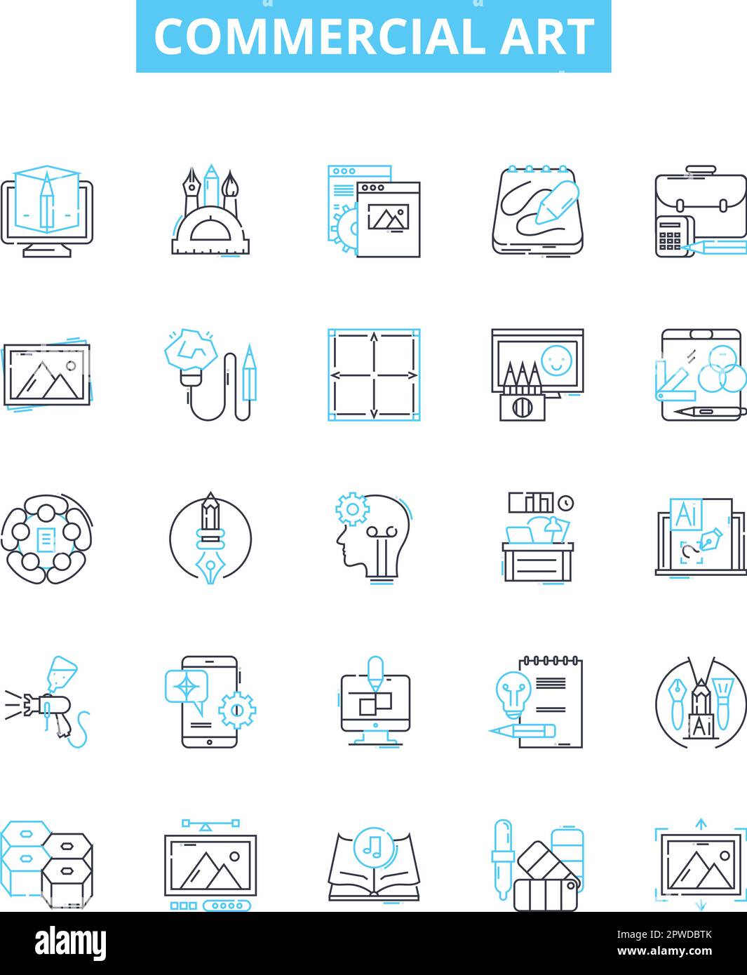 Commercial art vector line icons set. Advertising, Graphics ...